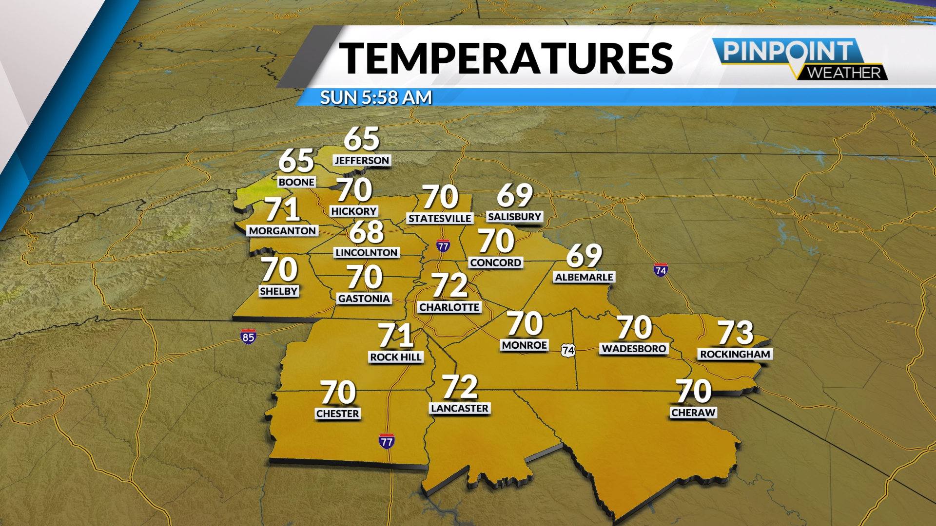 Pinpoint Weather Temperatures Across Charlotte region, North Carolina