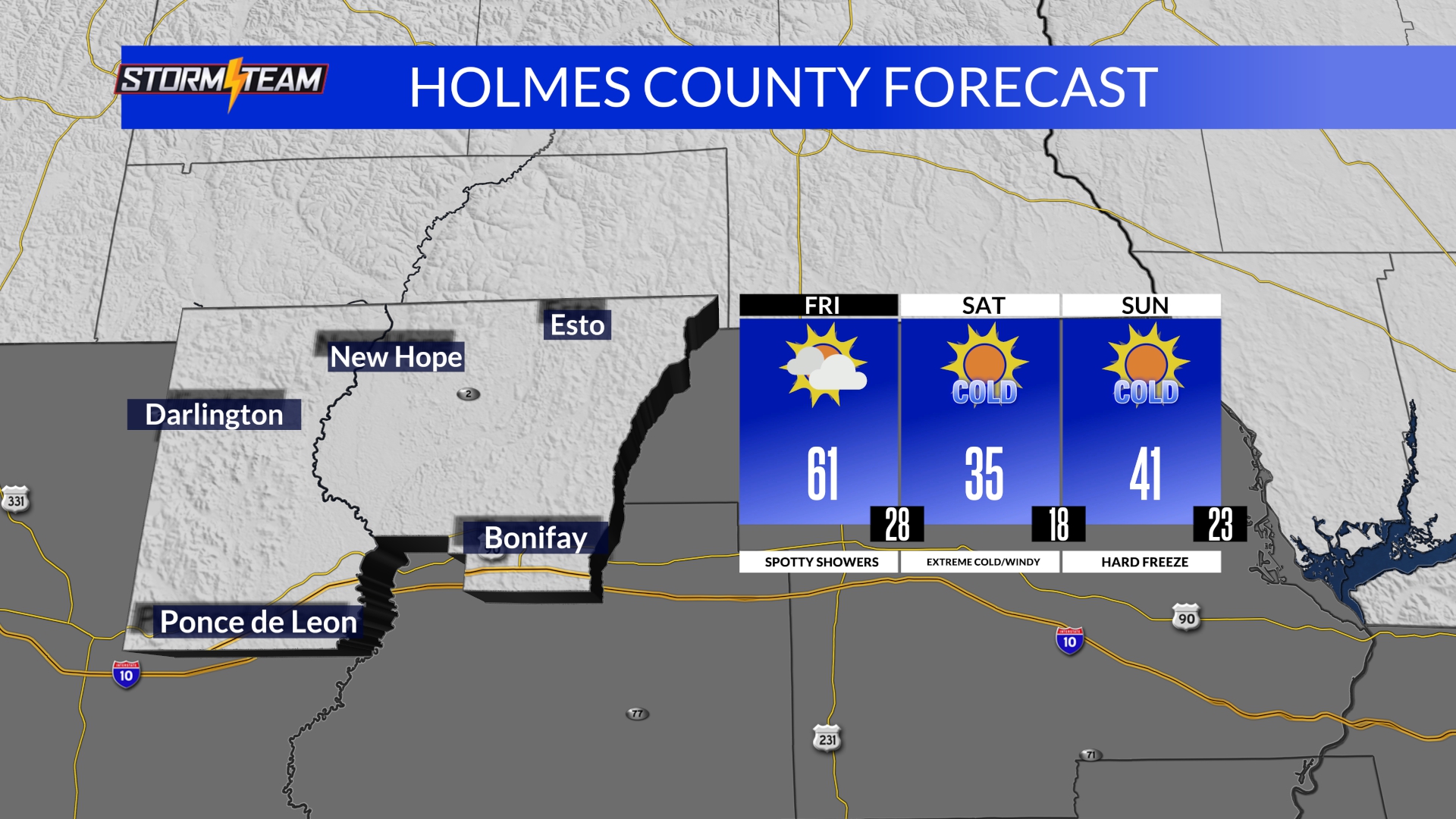 County by County Weather Forecast for Florida Panhandle