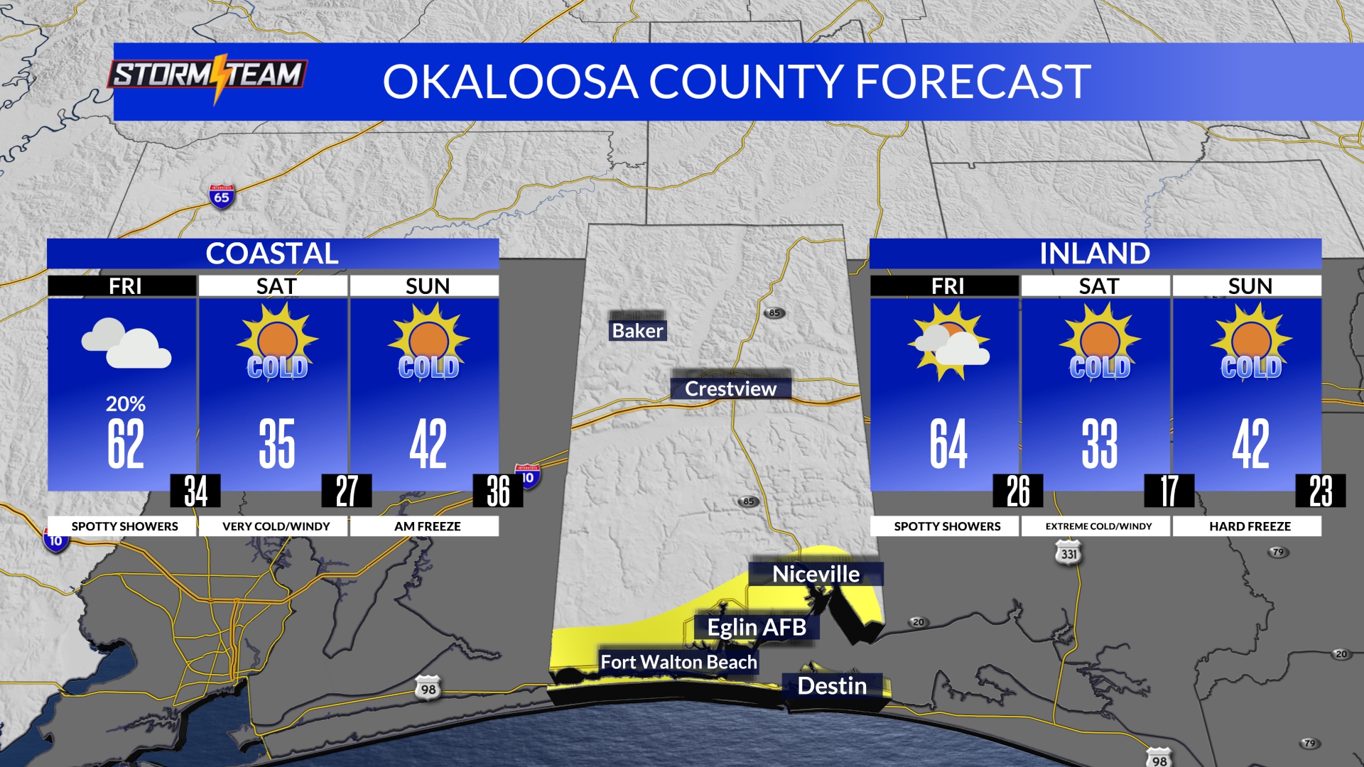 County by County Weather Forecast for Florida Panhandle