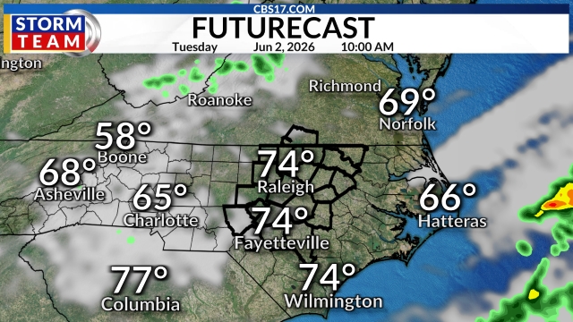 Raleigh, Durham snow tracking with Futurecast weather radar