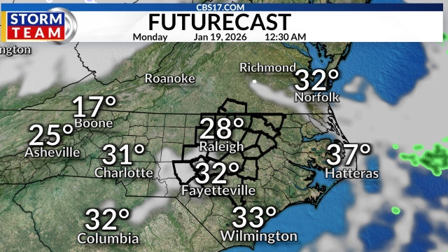 Raleigh, Durham snow tracking with Futurecast weather radar