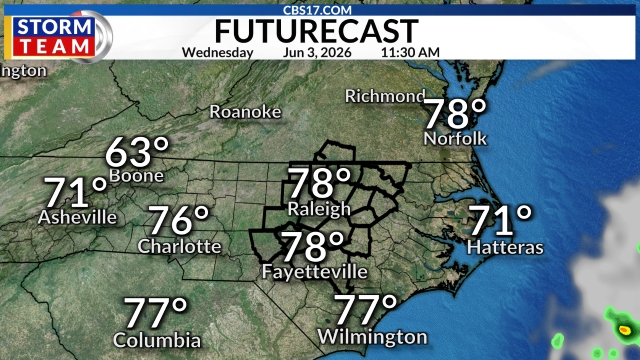 Raleigh, Durham snow tracking with Futurecast weather radar