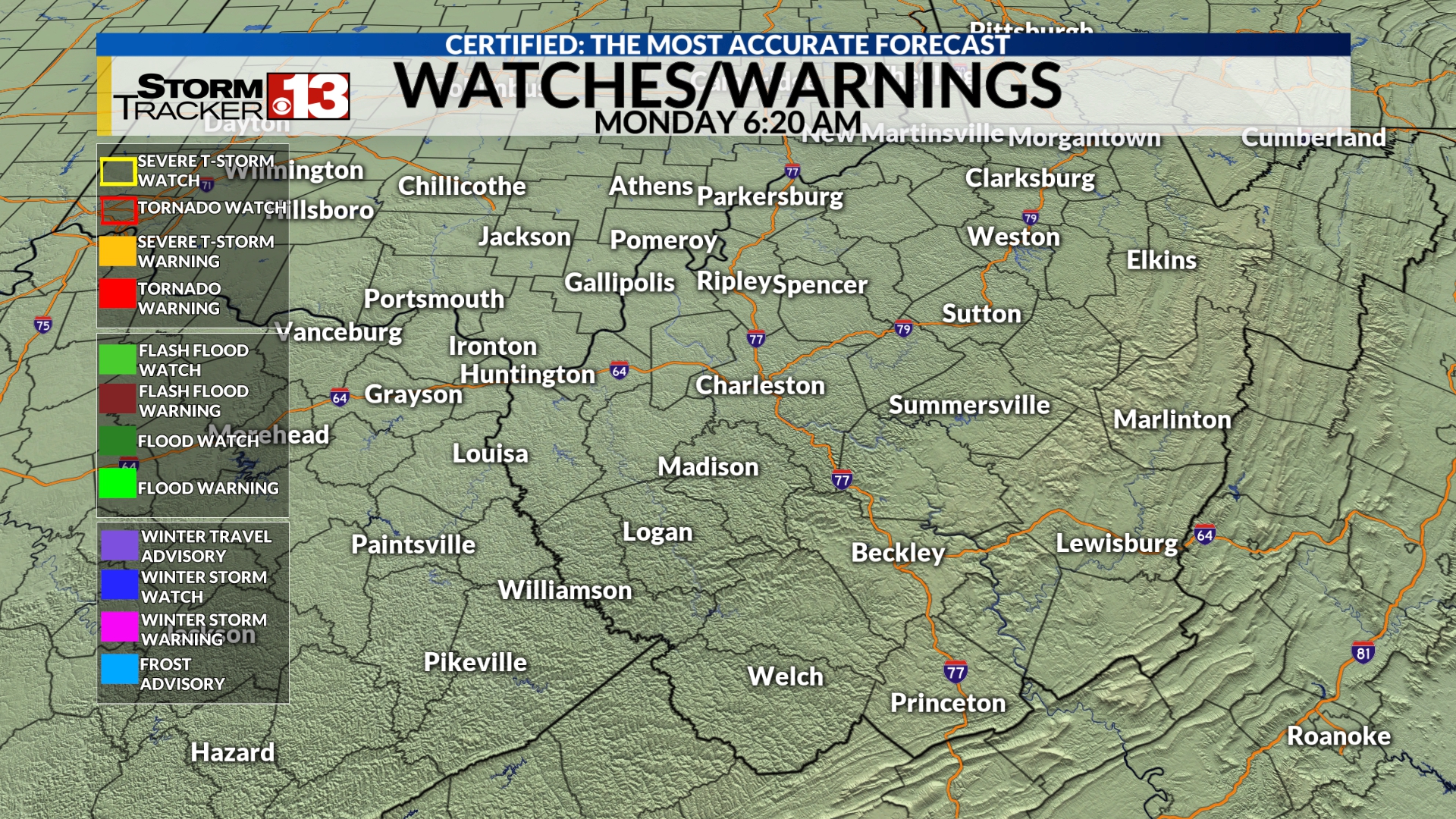 Weather for West Virginia, Ohio and Kentucky
